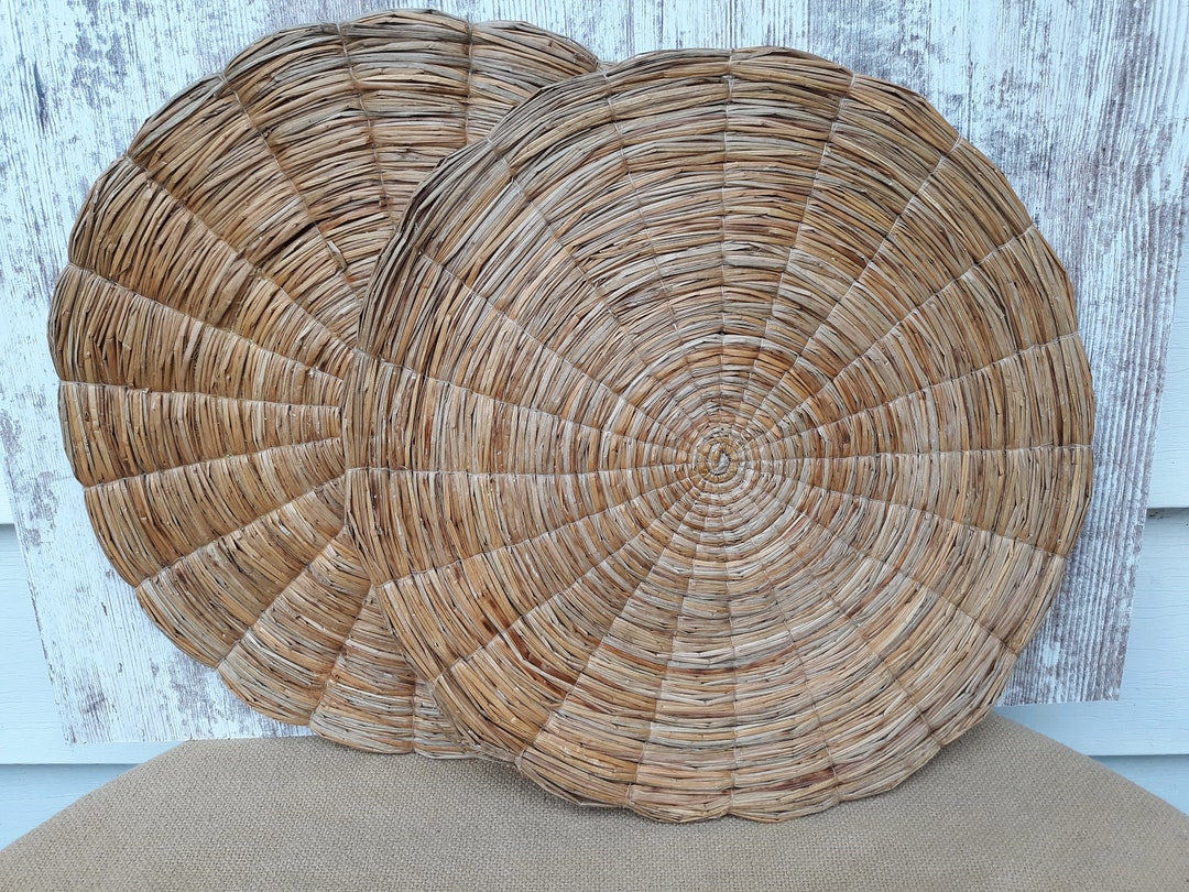 Vintage Pair of Woven Natural Seagrass Mats Fan Stitched Seagrass ...