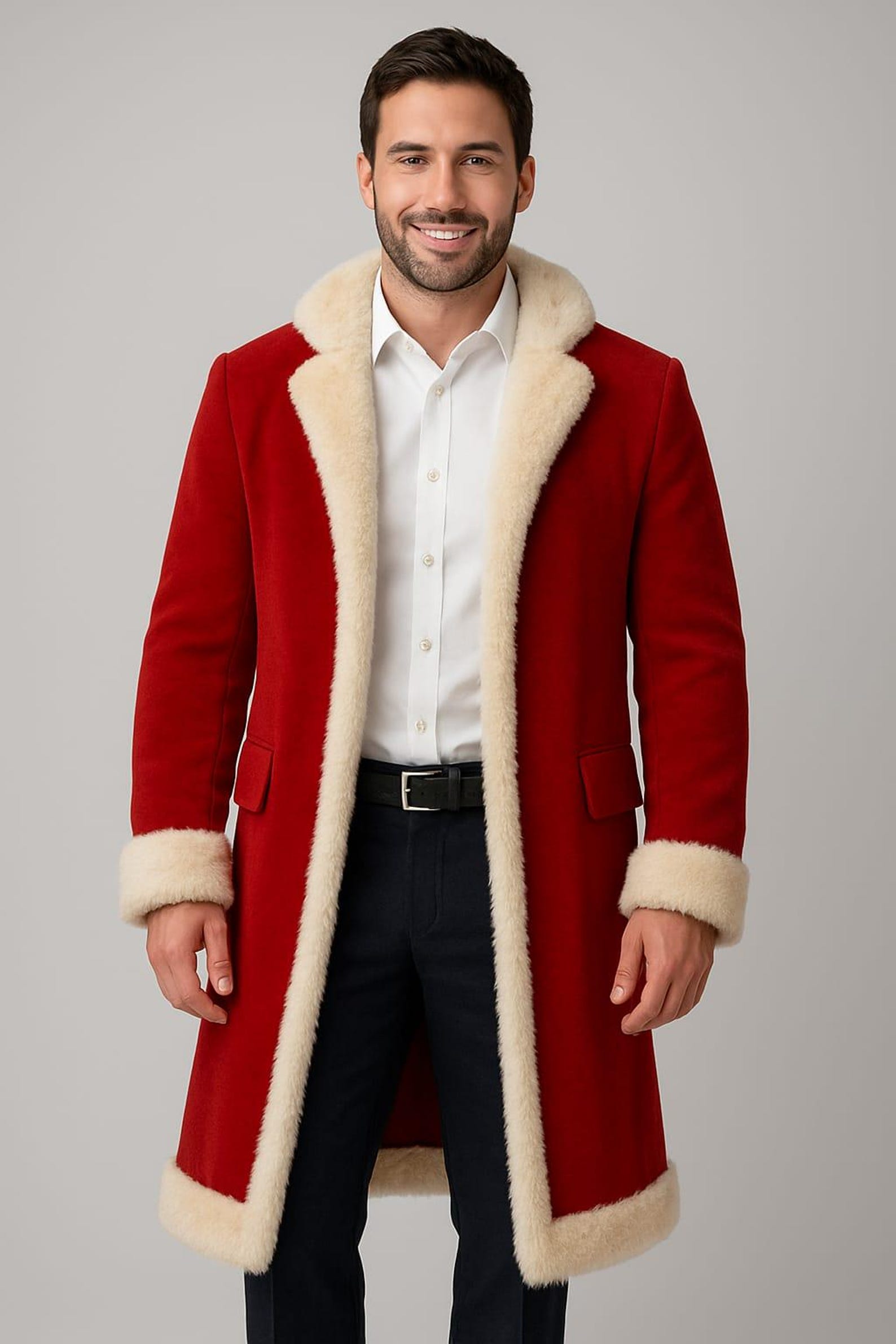 Red Velvet Men's Overcoat: Faux Fur Trim, Santa Inspired - Etsy