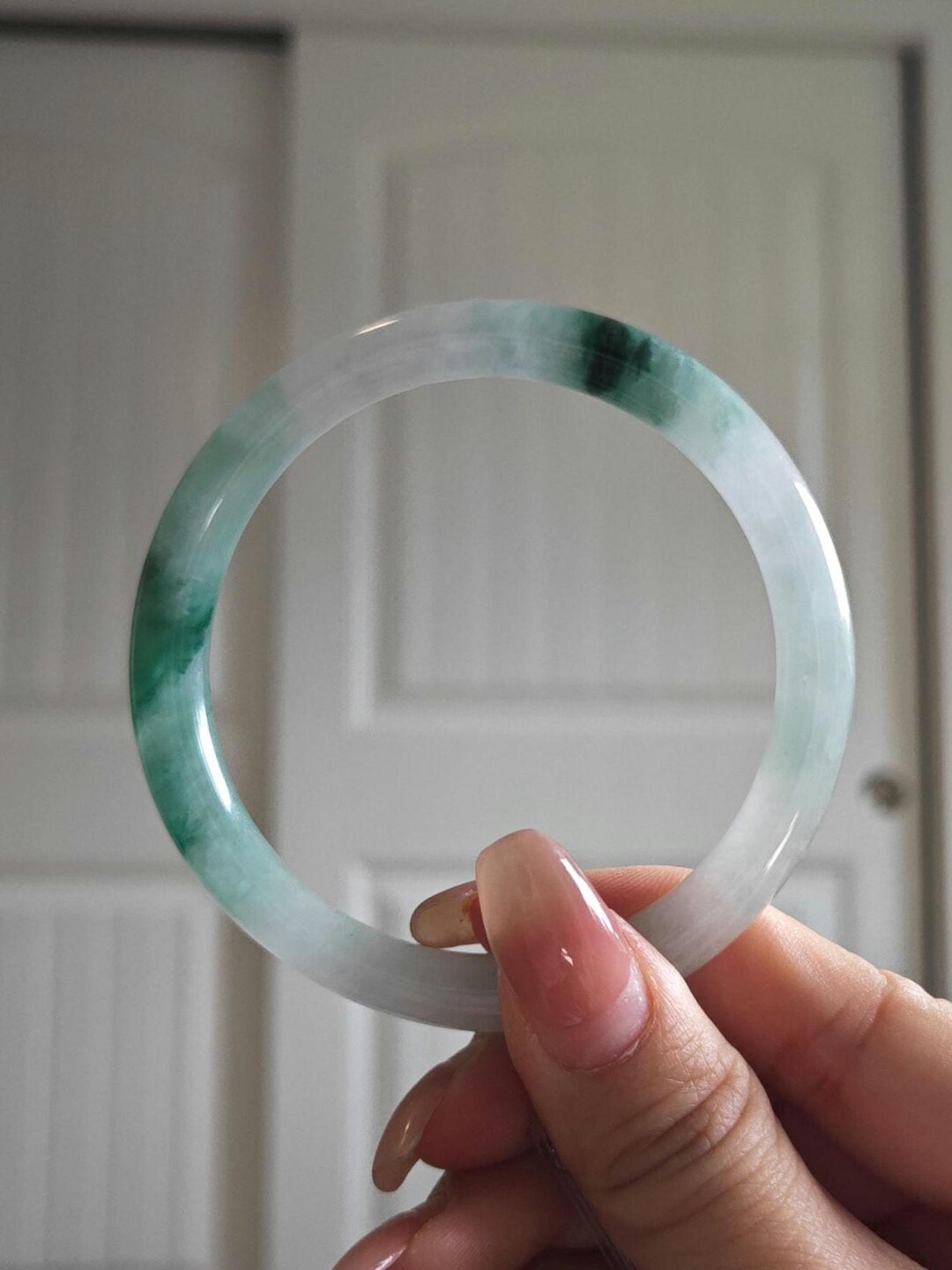 Certified Natural Jadeite Bangle | No Dyeing | Green-white 57.2mm | 174 ...
