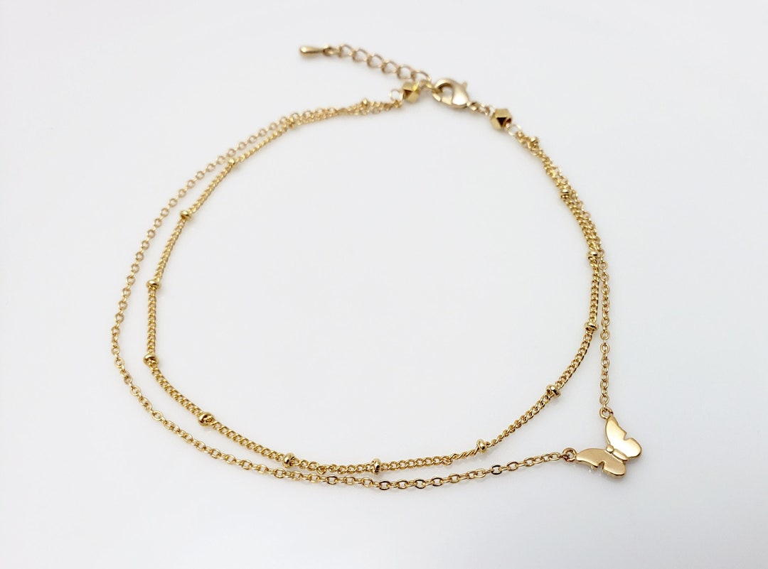 Gold Layered Anklet Double Strand Ankle Bracelet Gold - Etsy