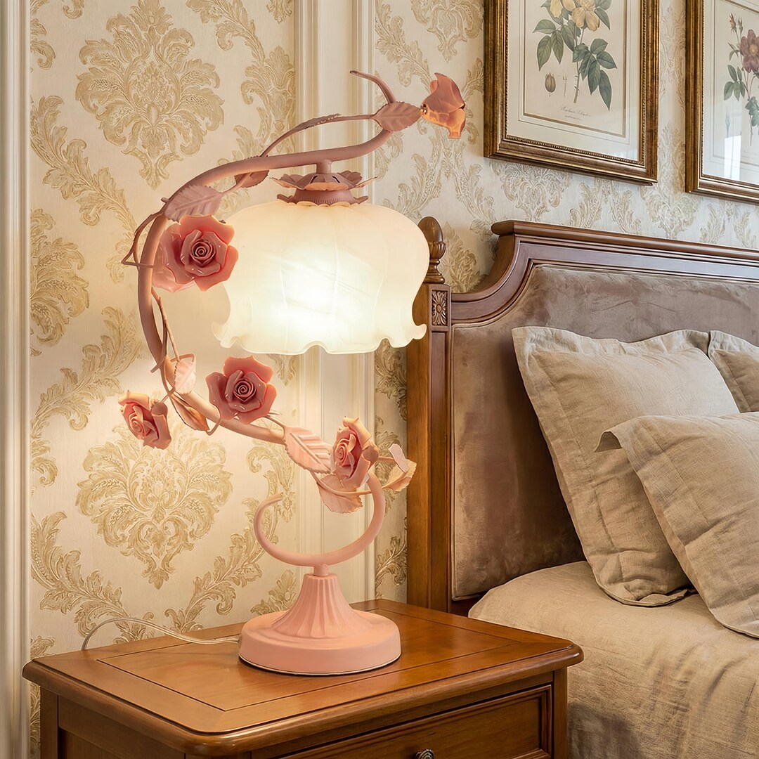 Handmade Ceramic Rose Table Lamp, French Country Bedside Light - Etsy