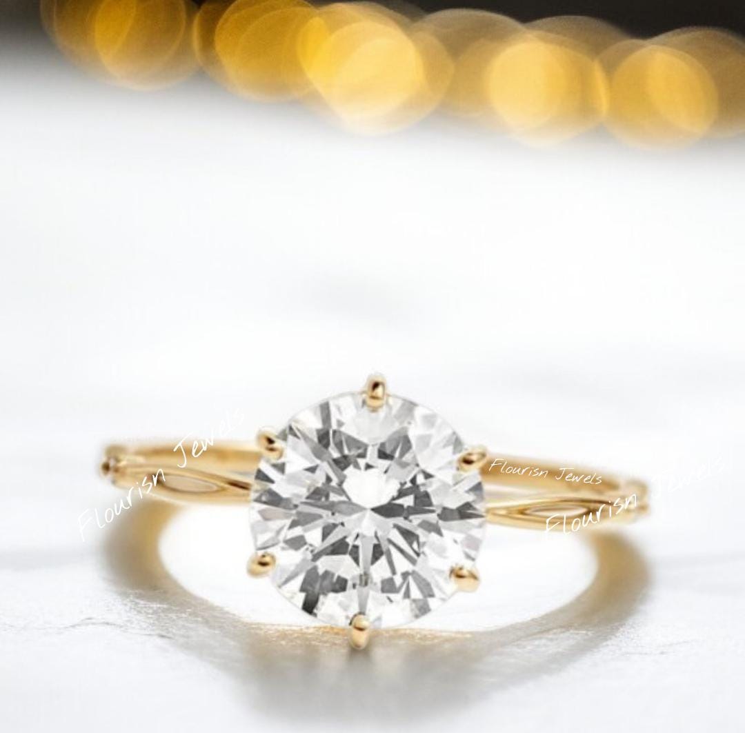 2ct Round Cut Moissanite Engagement Ring, Unique Wedding Ring 6 Prongs ...