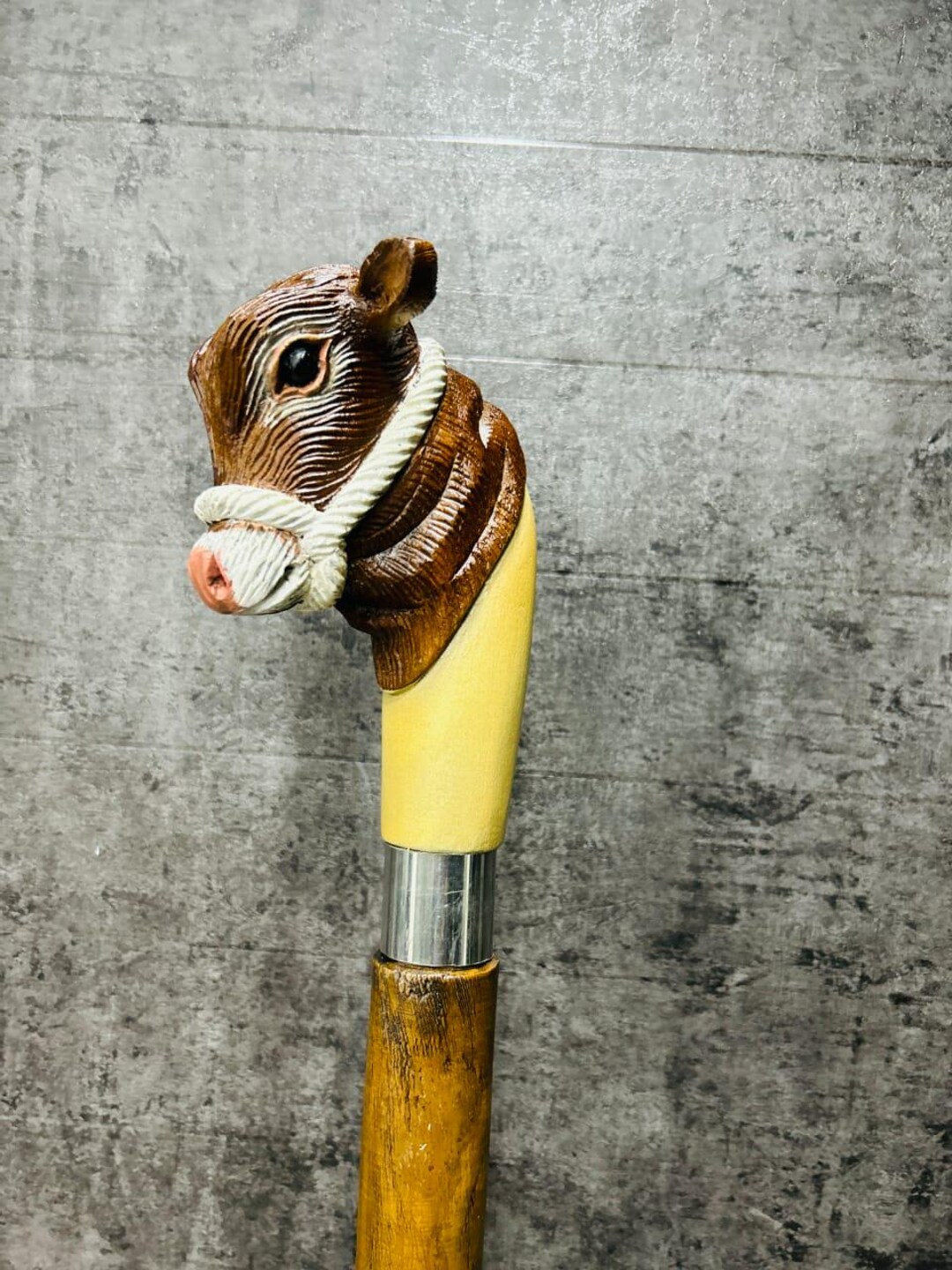 Handcrafted Wooden Walking Cane With Cow Carving - Etsy