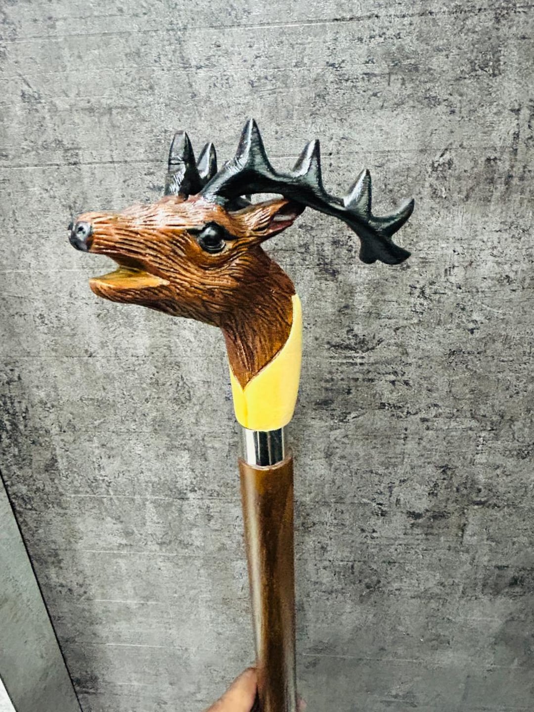 Hand Carved Deer Head Wooden Walking Cane - Etsy