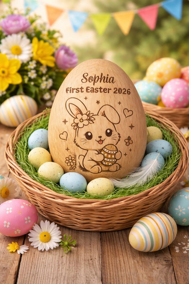 Personalized First Easter 2026 Wooden Egg, Custom Baby Name Easter ...