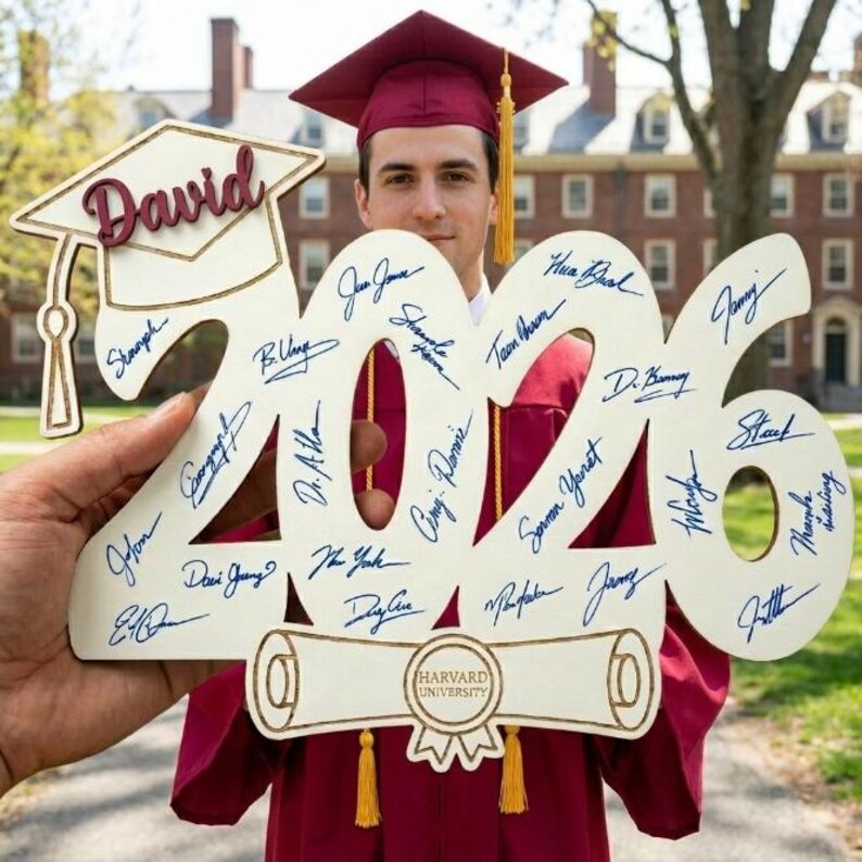 Custom 2026 Graduation Guest Book Sign, Wooden Laser Cut Year Shape ...