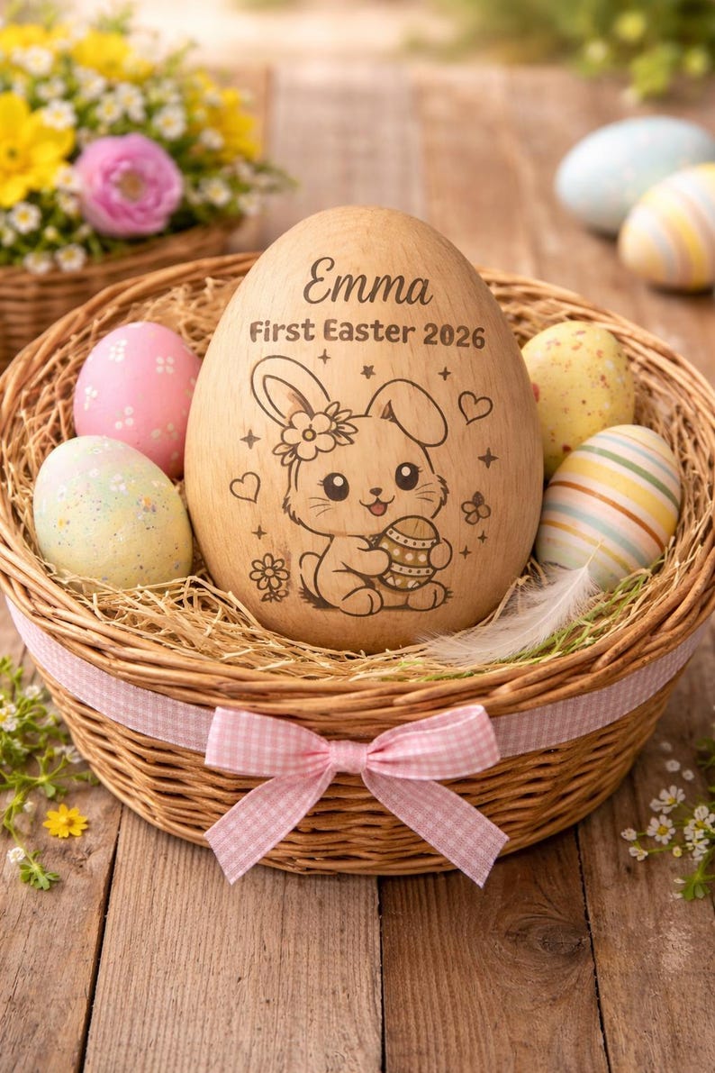 Personalized First Easter 2026 Wooden Egg, Custom Baby Name Easter ...