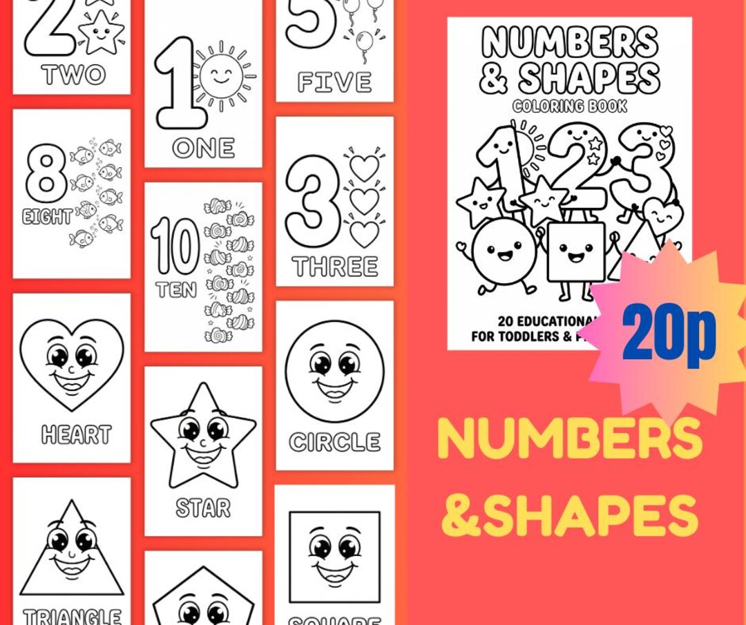 20 Educational Numbers Shapes Coloring Pages for Toddlers (digital ...