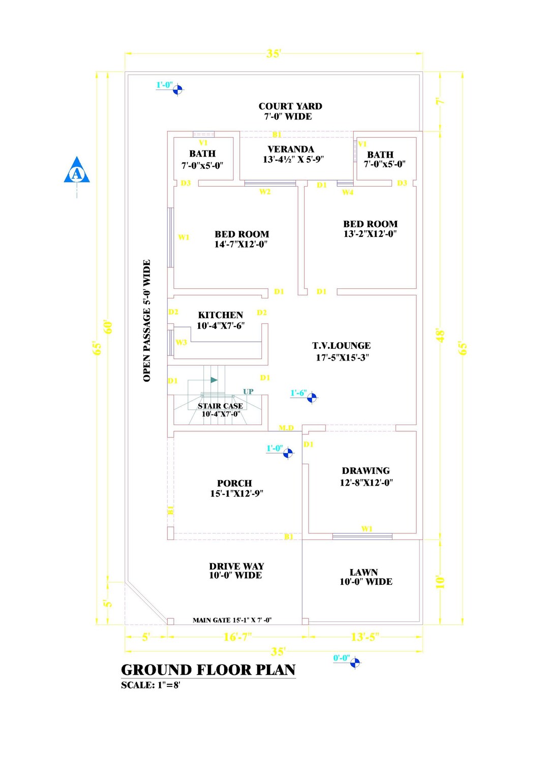 Modern 2 Bedroom House Plan: 35x65 Autocad Layout (digital Download) - Etsy