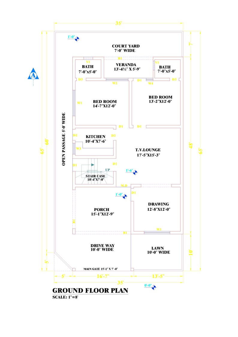 35x65 House Map Ground Floor Plan | 2 Bedroom Modern Layout With ...