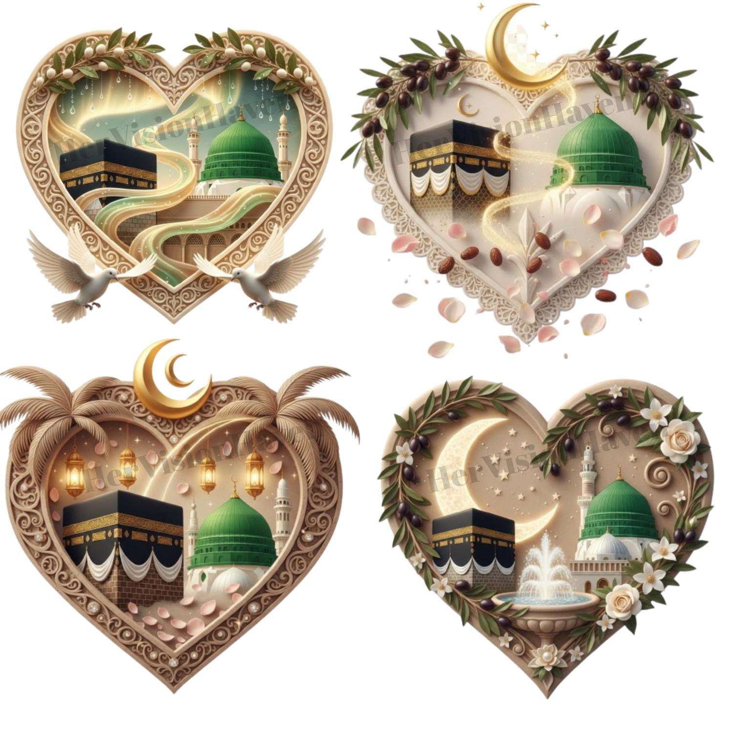 Kaaba Madinah Heart Clipart Bundle | 52 PNG Islamic Art Digital ...