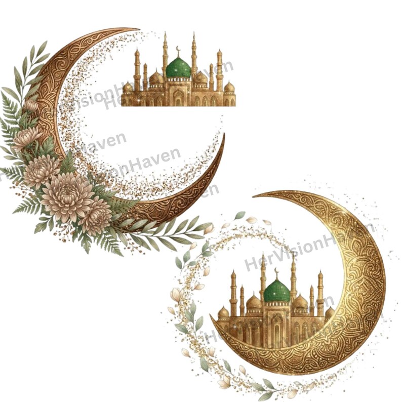 Floral Masjid Nabawi Clipart Bundle | Madinah Mosque PNG, Islamic ...