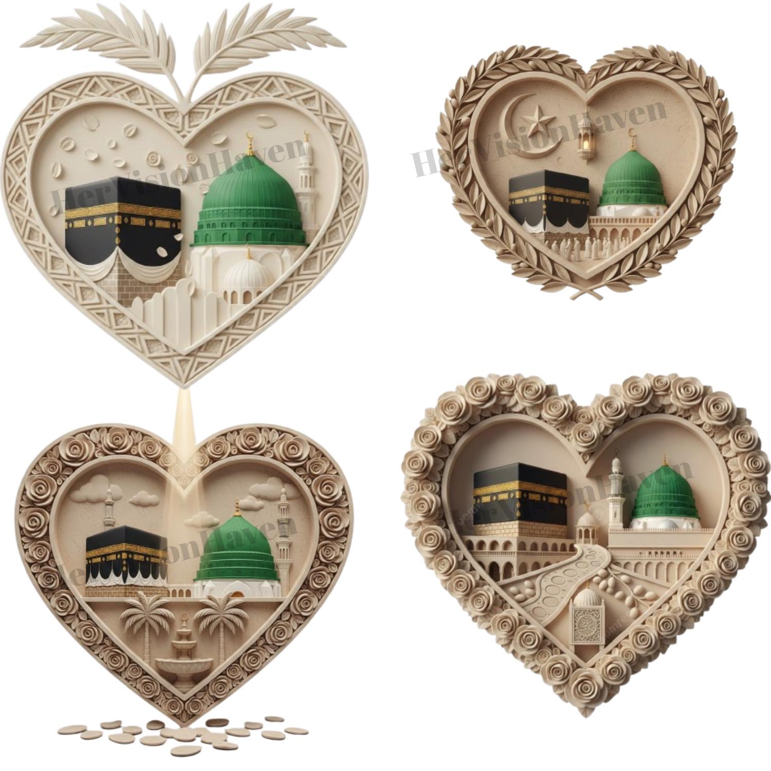 Kaaba Madinah Heart Clipart Bundle | 52 PNG Islamic Art Digital ...