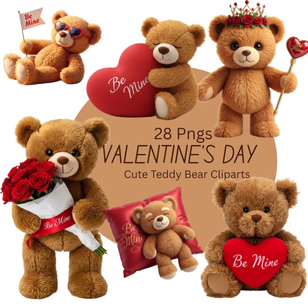 Valentine's Day Teddy Bear Clipart Bundle | 28 Pngs (digital Download ...