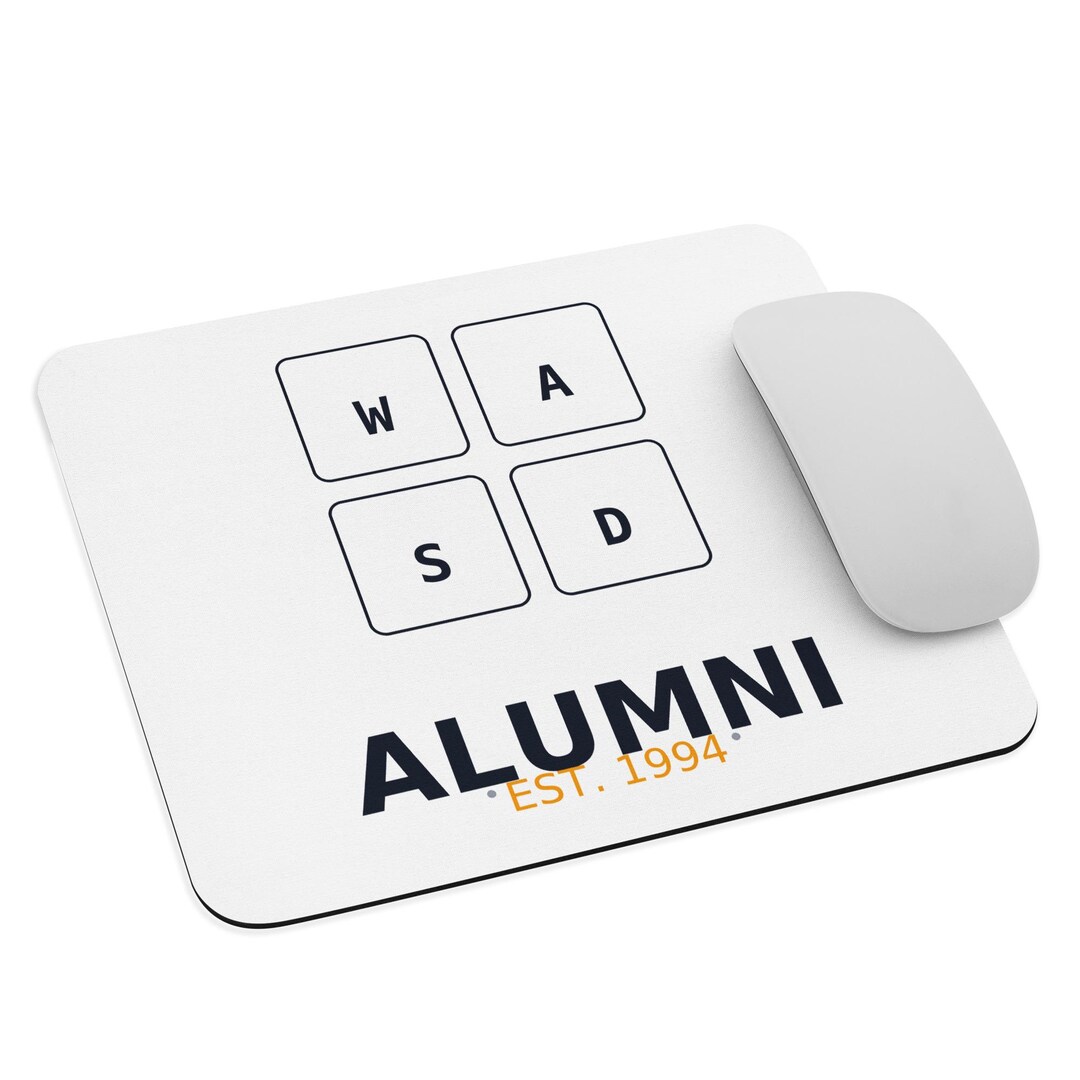 WASD Alumni Mouse Pad | Retro PC Gamer Desk Mat | Minimal Keycaps Crest ...