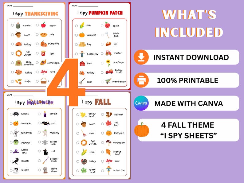 I SPY Fall Activity Sheets | Haloween | Pumpkin Patch | Fall ...