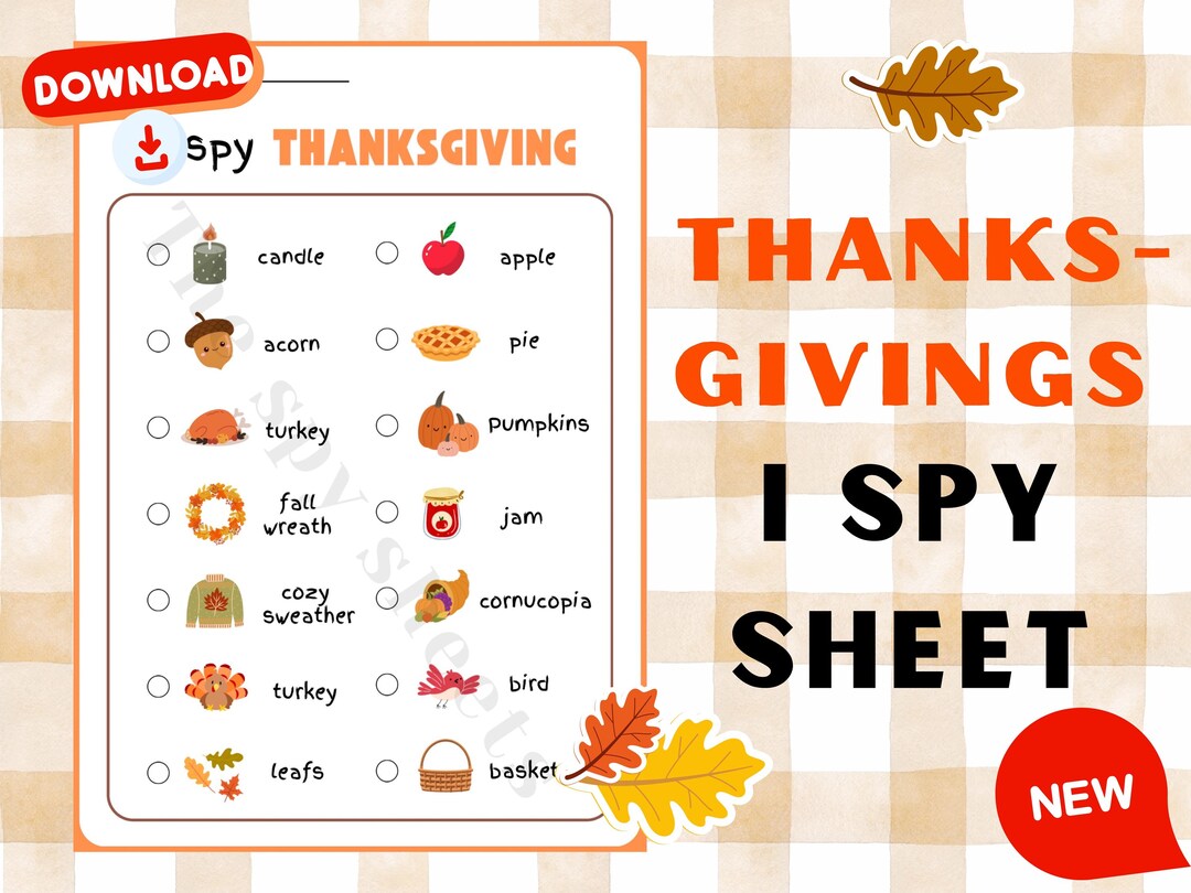 THANKSGIVING I SPY Fall Activity Sheet - Etsy