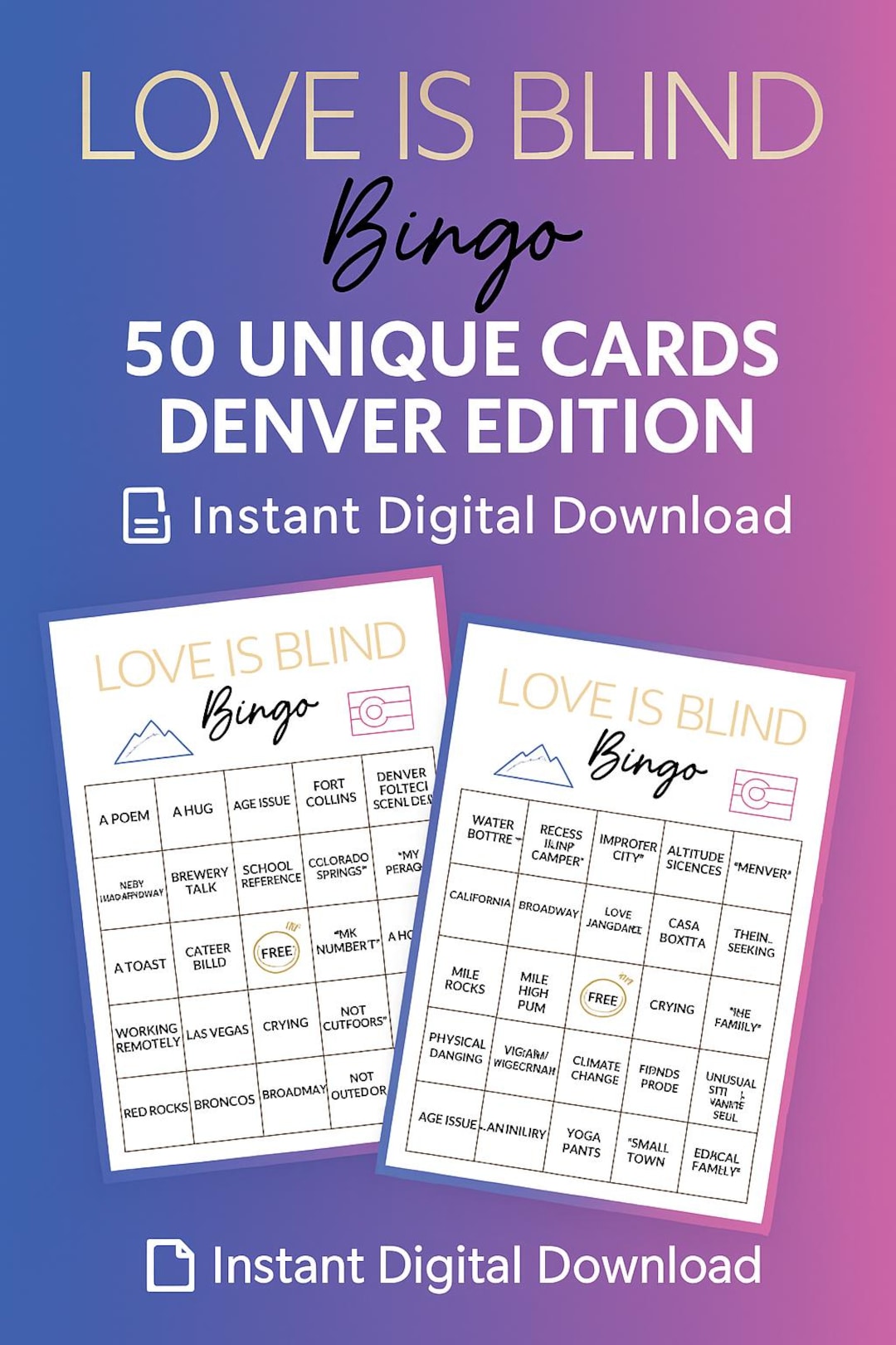 Love is Blind Denver Bingo - 50 Unique Cards (digital Download ...