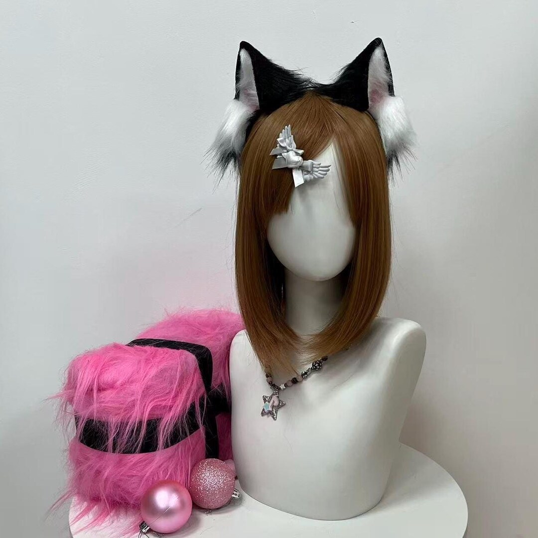 Furry Cat Ears Headband: Black & White Cosplay Costume - Etsy