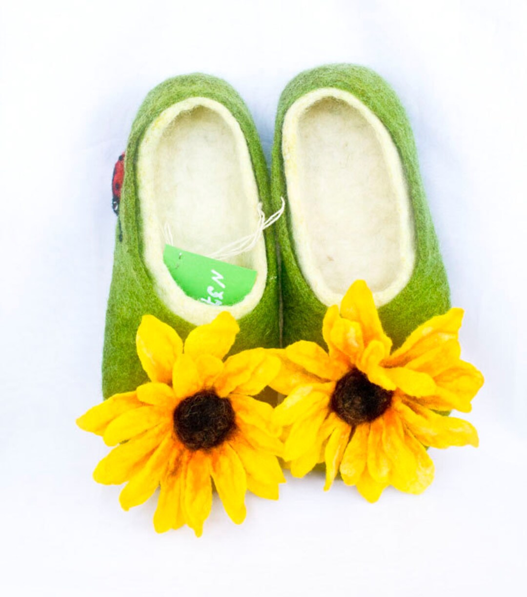 Handmade Wool Felted Slippers, Sunflower Brooch Shoes - Etsy
