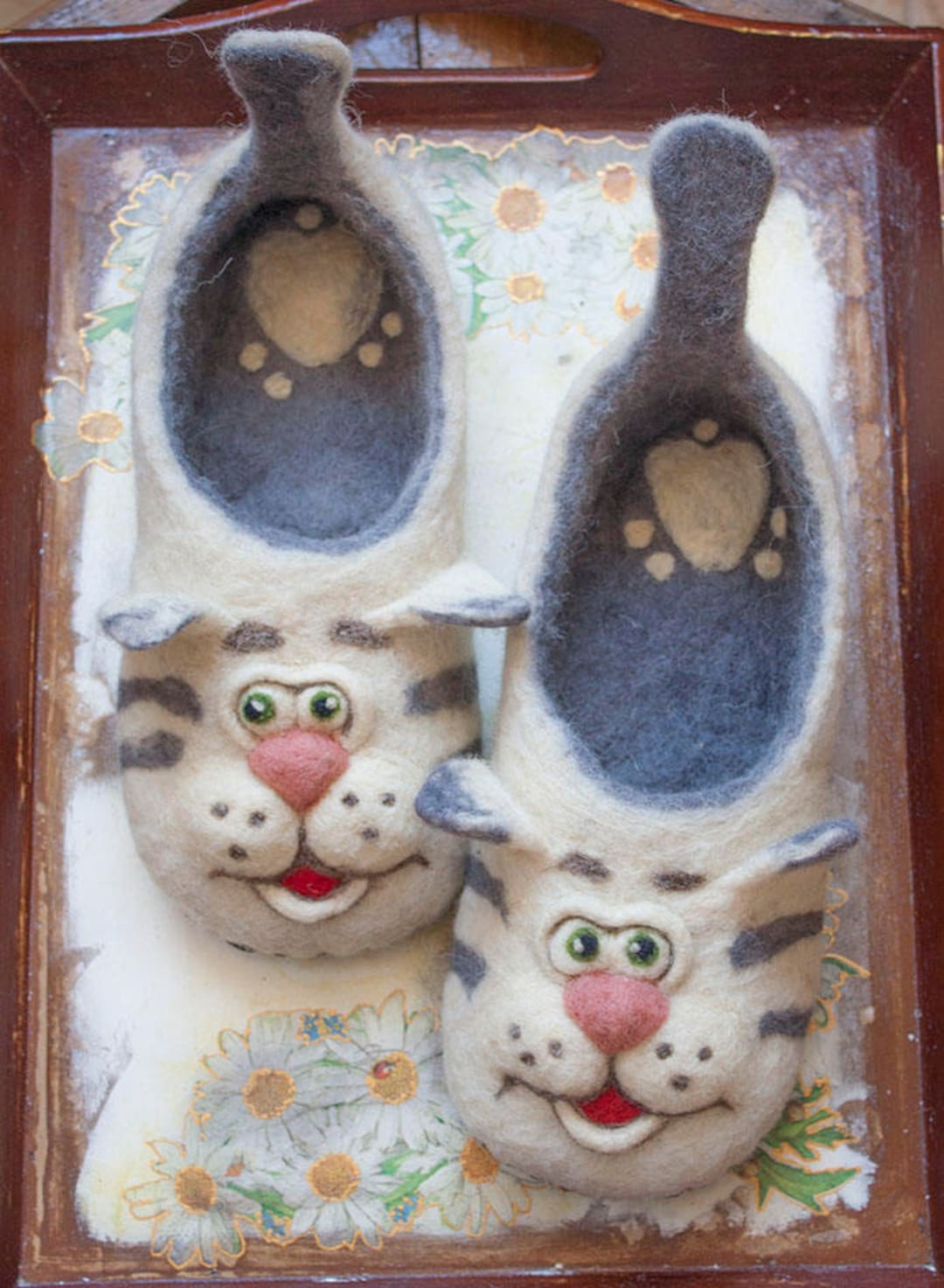 Handmade Felted Wool Cat Slippers - Women's Cozy Gift - Cat Lovers ...