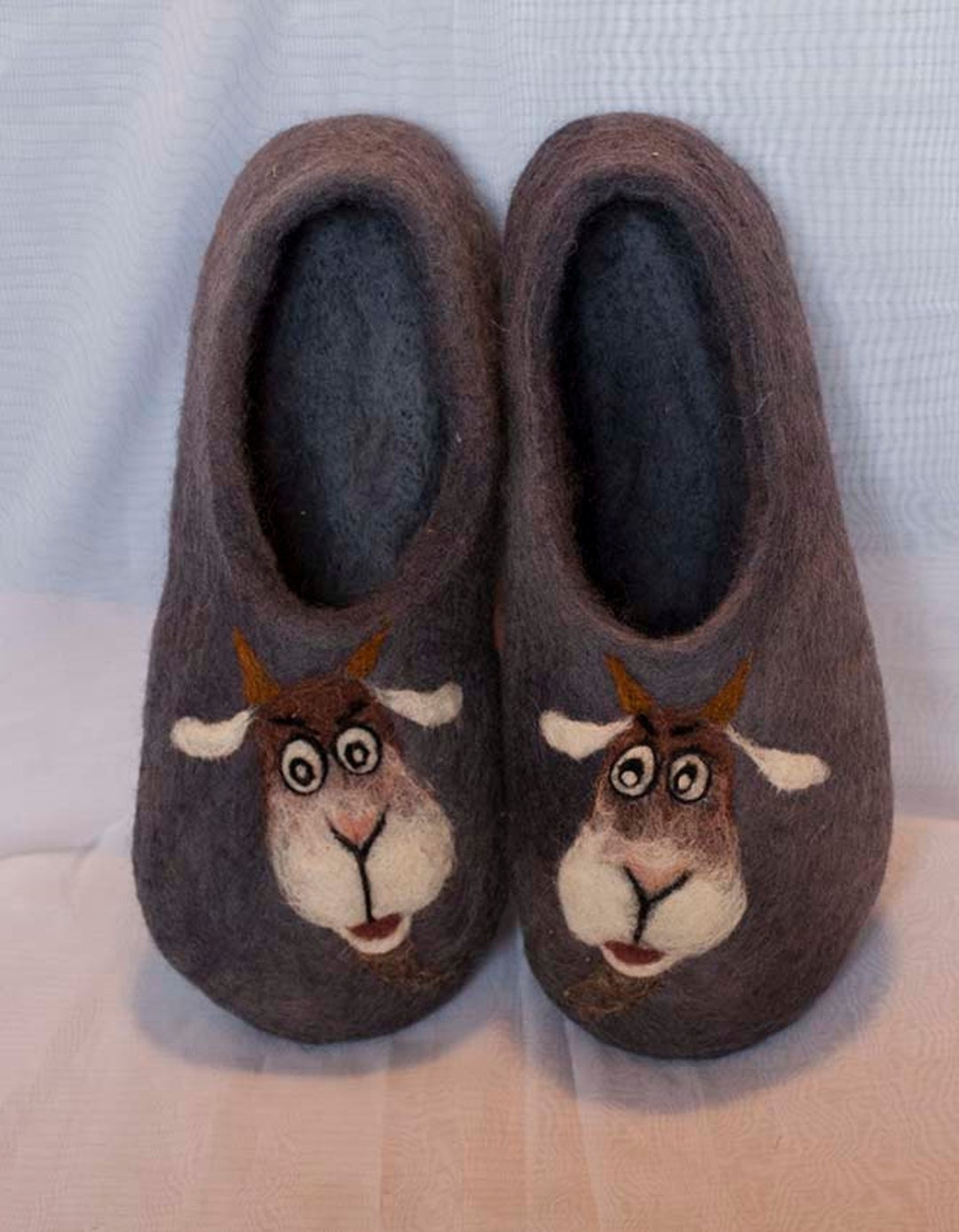 Felted Men's Slippers With Goat - Gray Men's Slippers - Gift for Goat ...