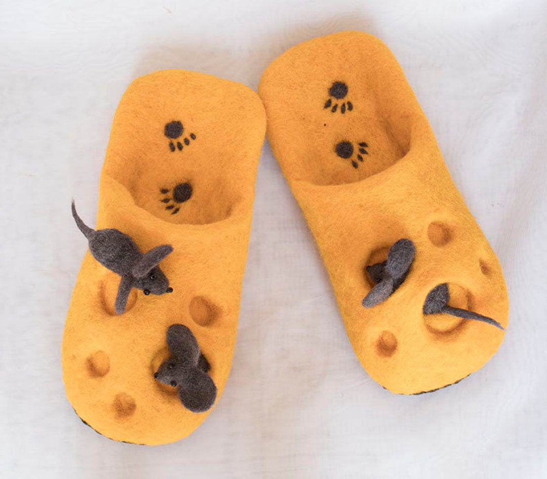 Women’s Felted Slippers With Mice – Funny Wool House Shoes – Cozy ...