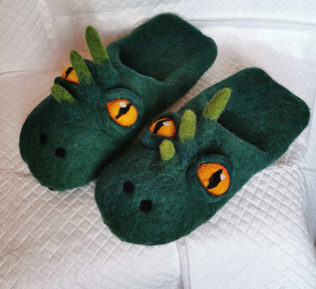 Felted Crazy Slippers Green Dragon - Etsy