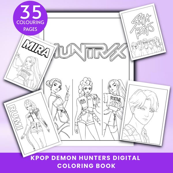 Huntrix kpop demon hunters characters colouring pages - Etsy Polska
