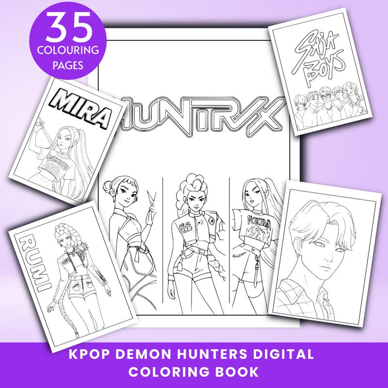 Huntrix kpop demon hunters characters colouring pages - Etsy Nederland