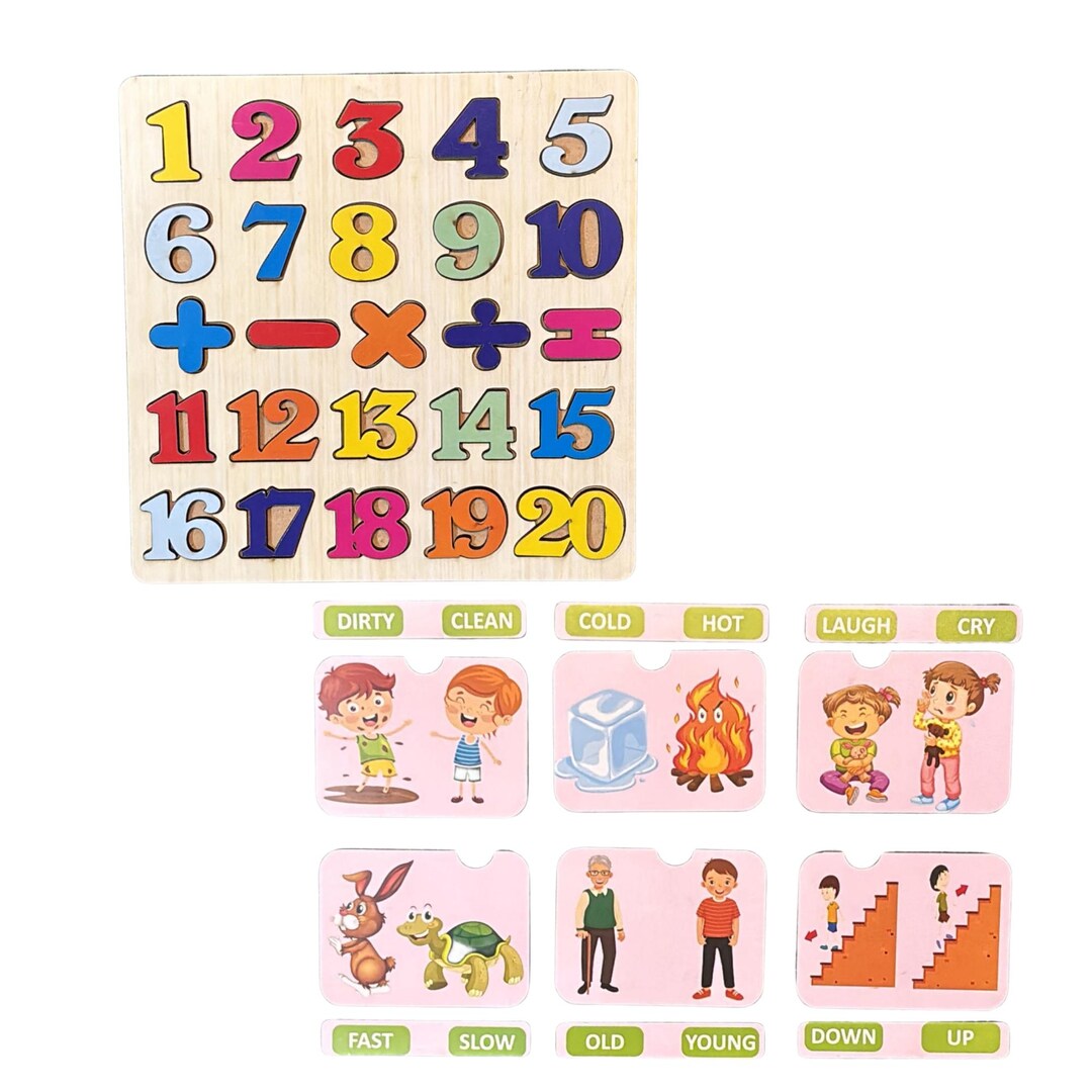 Montessori Wooden Puzzle Duo: Number & Emotion Learning Set - Etsy