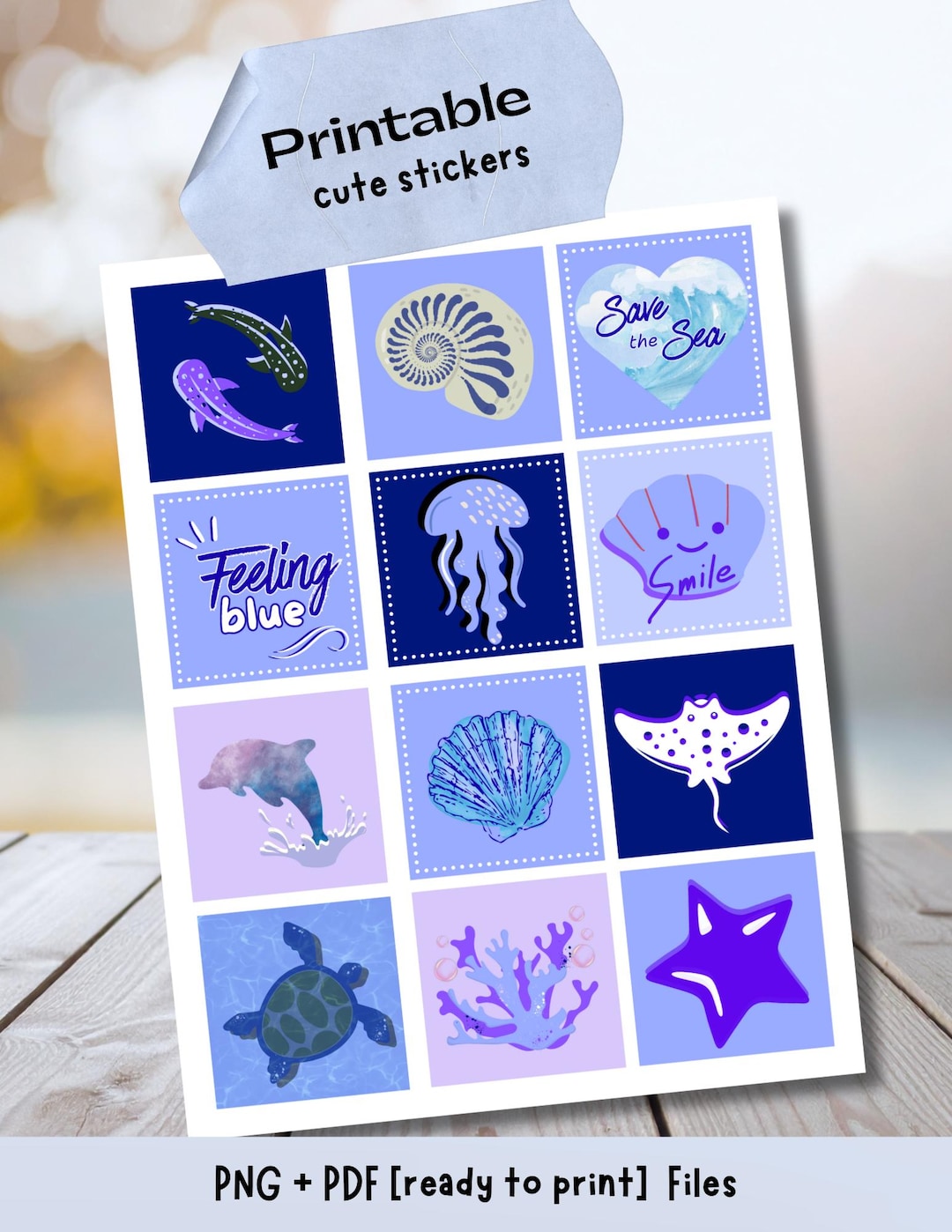 Printable Cute Sea Themed Stickers (PDF/PNG) - Etsy