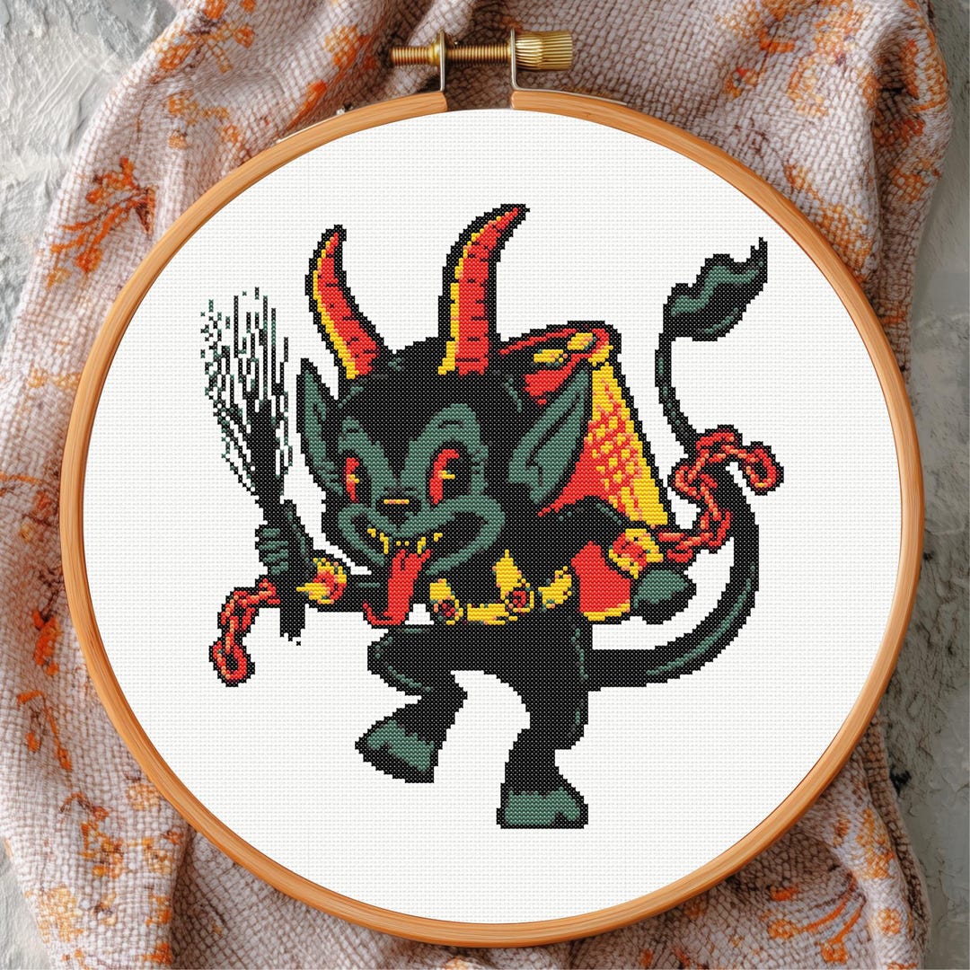 Krampus Cross Stitch Pattern, Dark Folklore Demon Embroidery PDF ...