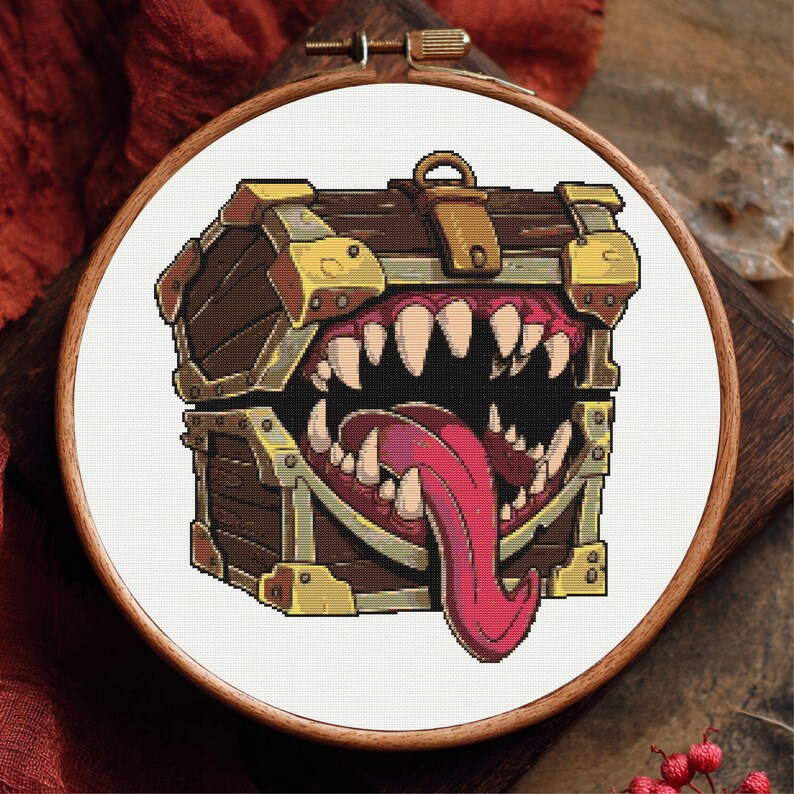 Mimic Chest Pattern – Dnd Cross Stitch PDF, RPG Dungeon Decor, Fantasy ...