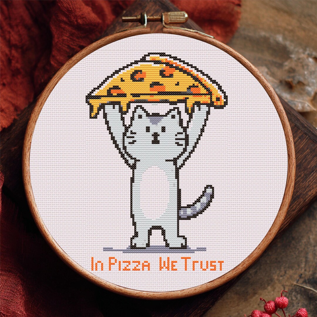 Cat Holding Pizza Cross Stitch Pattern - Funny Embroidery (PDF) - Etsy
