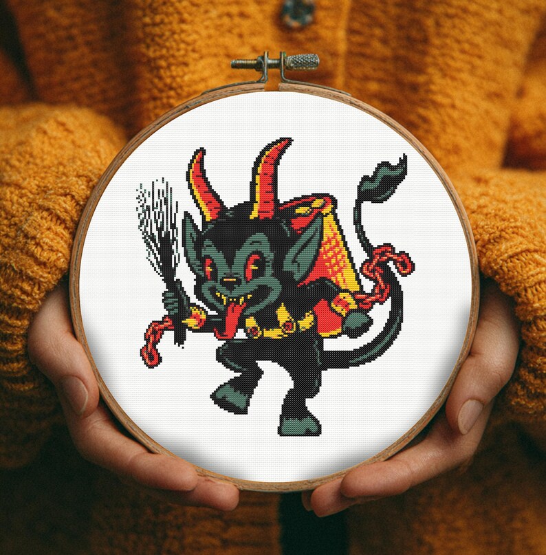 Krampus Cross Stitch Pattern, Dark Folklore Demon Embroidery PDF ...
