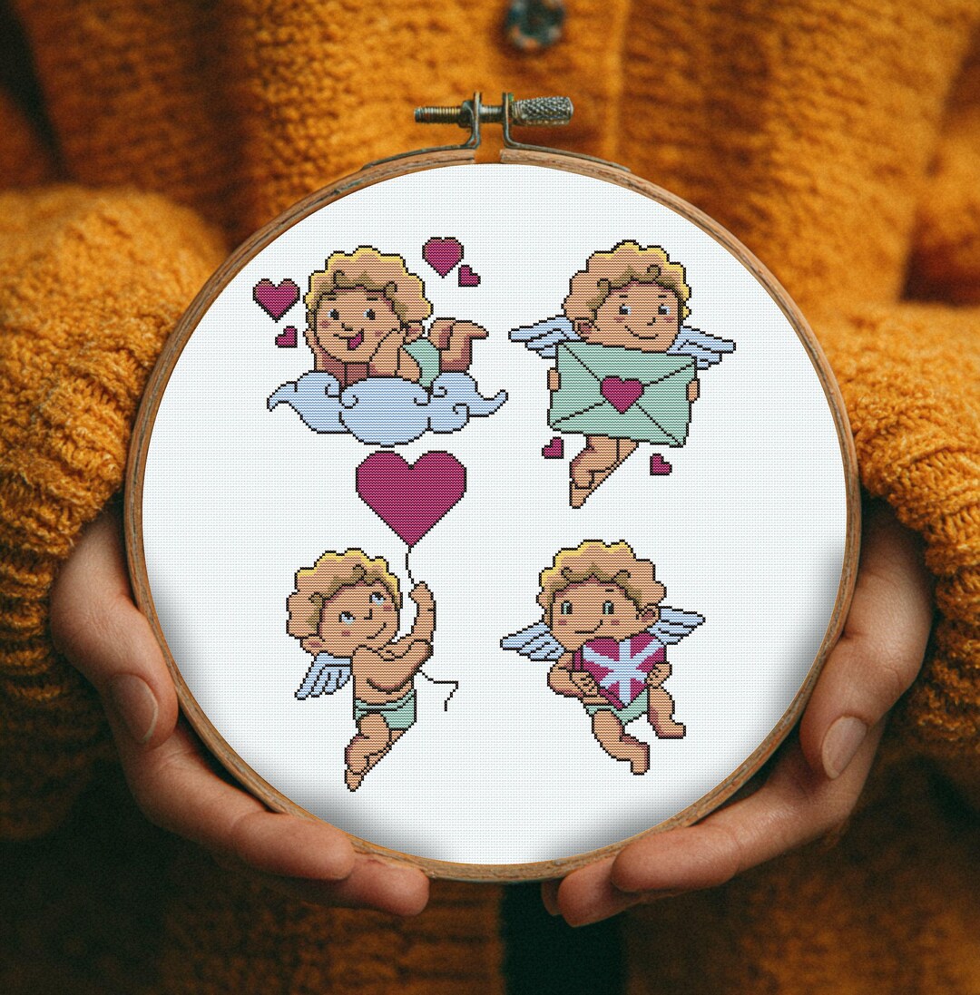 Cupid Angel Cross Stitch Pattern Set – Valentine Cherub Embroidery PDF ...