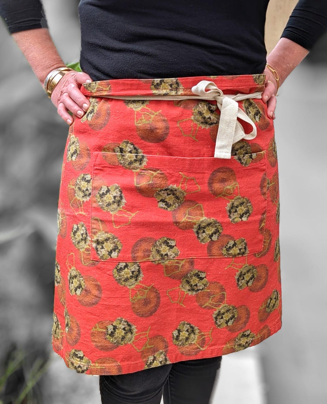 Red Cotton Linen Butcher Apron: Half Apron With Pocket - Etsy