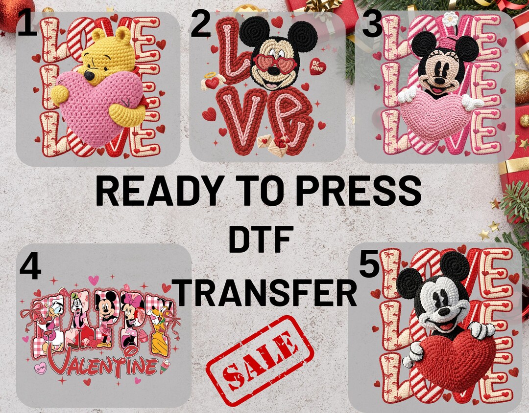 Mickey & Friends Valentine's Day DTF Transfer, Ready to Press, Disney ...