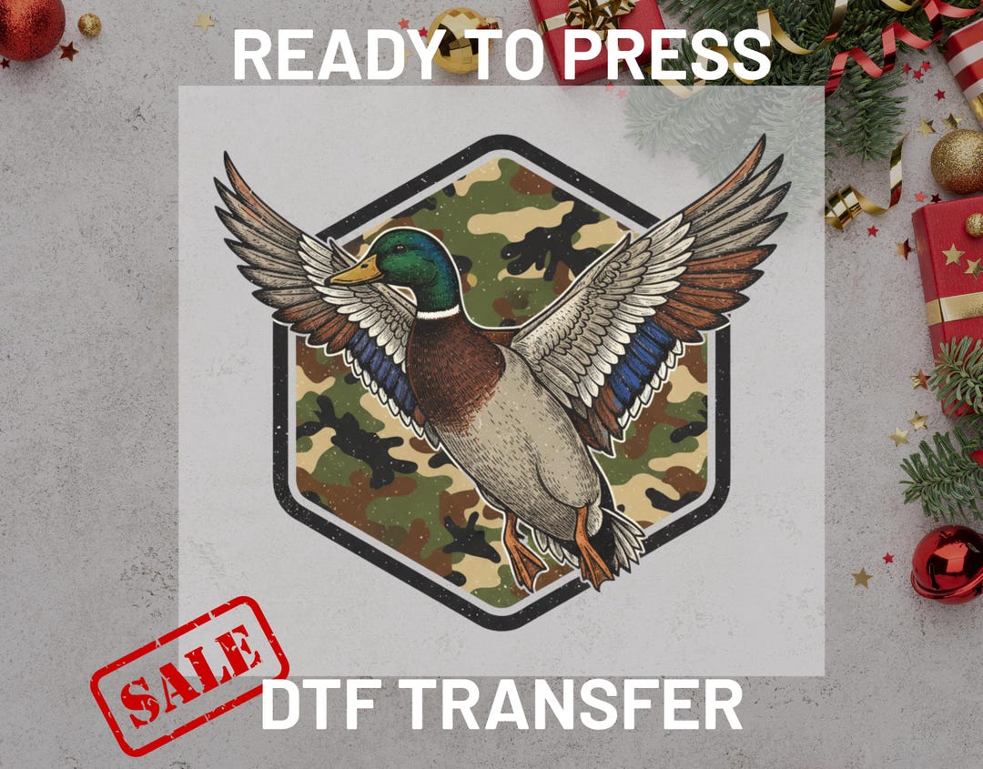 Mallard Duck DTF Transfer Ready to Press, Vintage Hunting Camo, Retro ...