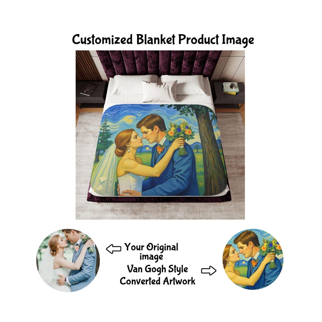 Custom Van Gogh Style Wedding Portrait Blanket – Personalized Newlywed ...