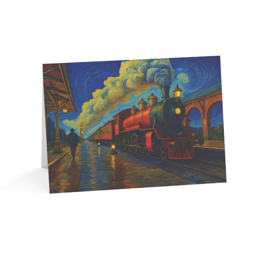 Van Gogh Train Art Greeting Card: Starry Night Theme - Etsy