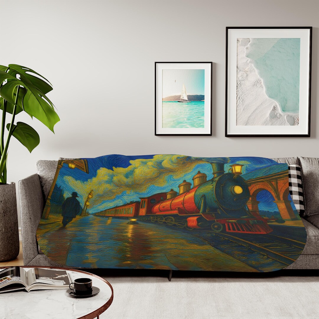 Van Gogh Train Art Blanket – Starry Night Steam Locomotive Throw - Etsy