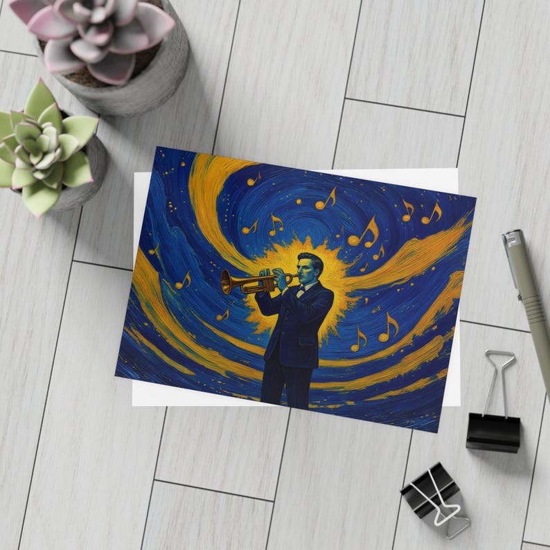 Van Gogh Inspired Trumpet Card: Musical Art Stationery - Etsy Canada