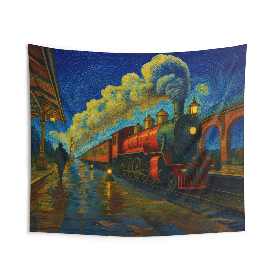Vintage Steam Train Tapestry – Van Gogh Style Wall Art - Etsy