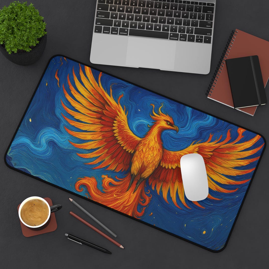 Van Gogh Style Phoenix Mouse Pad: Fiery Mythical Bird Art - Etsy