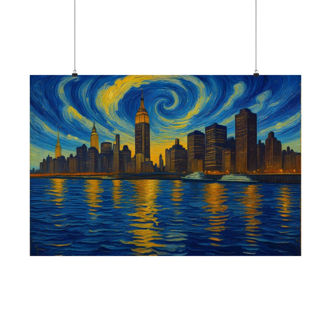 Midnight City Skyline Wall Art – Van Gogh Inspired NYC Night Scene ...