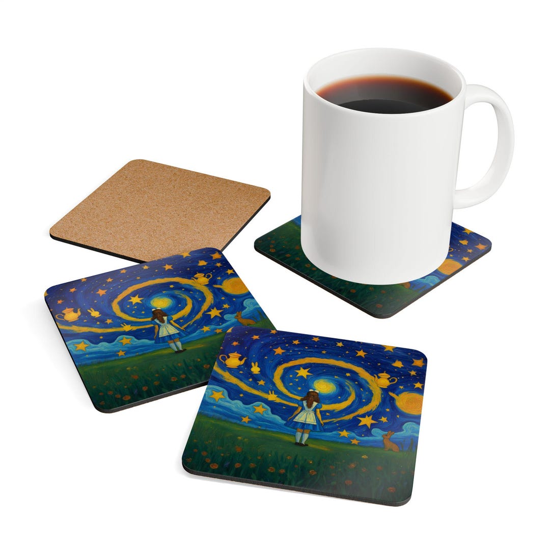 Van Gogh Alice in Wonderland Coasters: Starry Night Inspired Drinkware ...