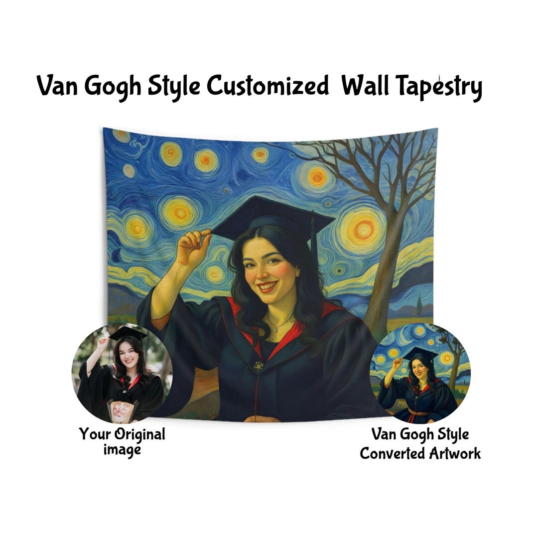 Custom Van Gogh Style Graduation Portrait Tapestry – Artistic Wall ...