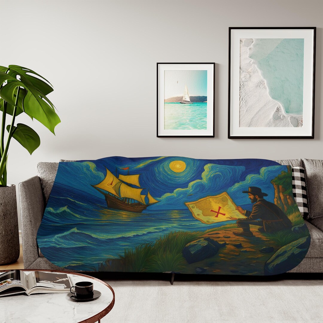 Van Gogh Pirate Map Hooded Blanket: Nautical Velveteen Plush Throw - Etsy